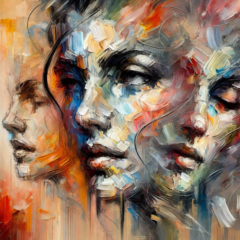 Abstract Faces Faces Rendered through Loose Expressive Brushstro Stock ...