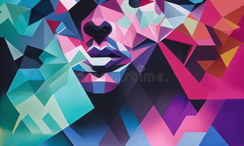 Abstract Faces Hidden in Geometric Patterns, Generative AI Stock ...