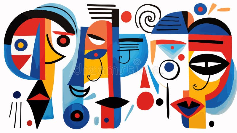 Abstract Faces Modern Art Bold Colors Geometric Stock Illustration ...