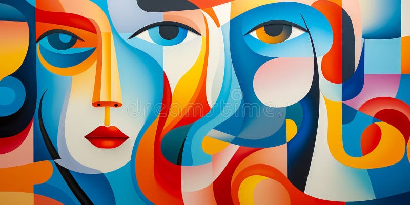 Abstract Faces Mural. AI Generation Stock Photo - Image of painting ...