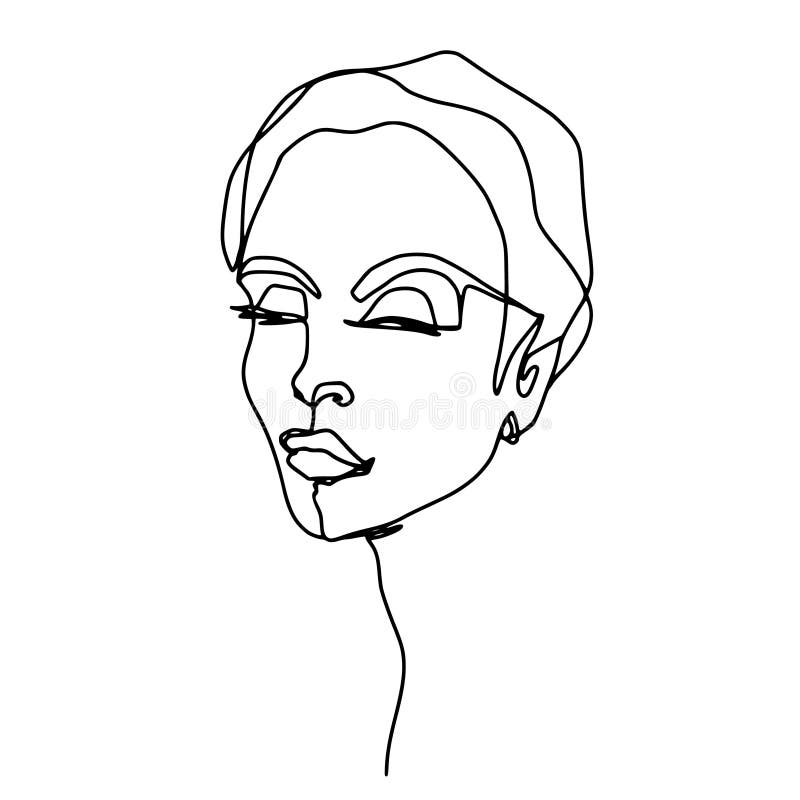Abstract Face One Line Drawing Beauty Woman Portrait Isolated On White