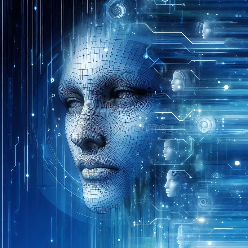 Abstract Facial Recognition Blue Background Stock Illustration ...