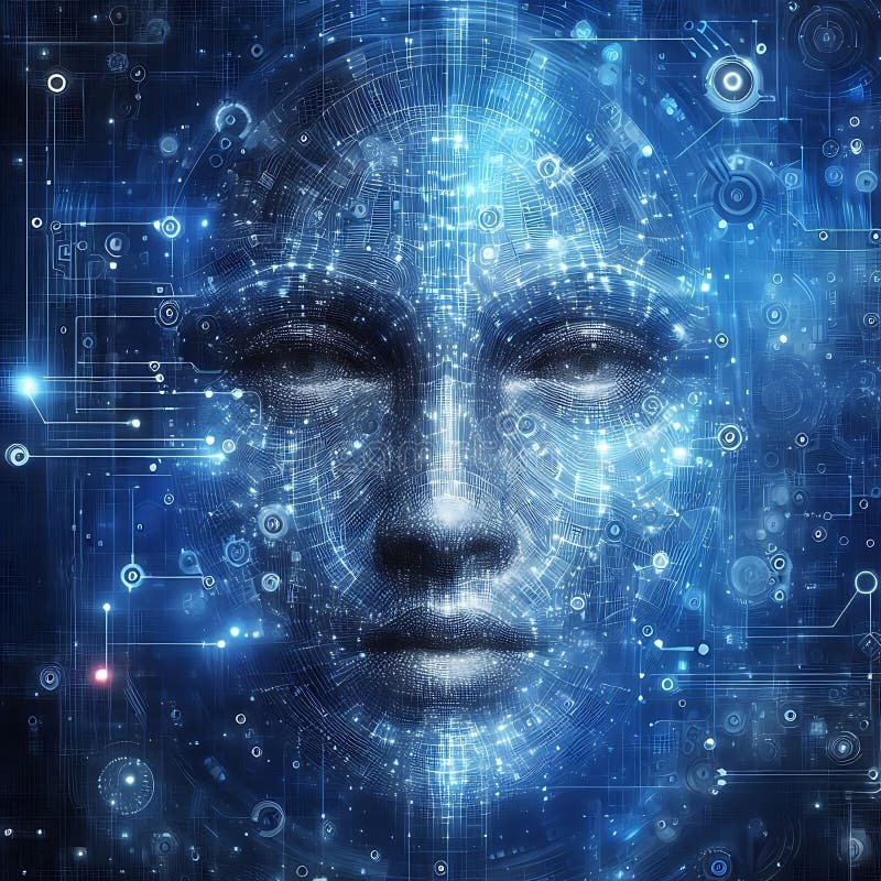 Abstract Facial Recognition Blue Background Stock Illustration ...