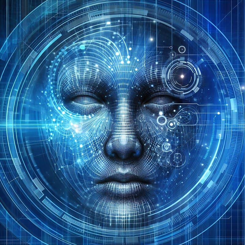 Abstract Facial Recognition Blue Background Stock Illustration ...