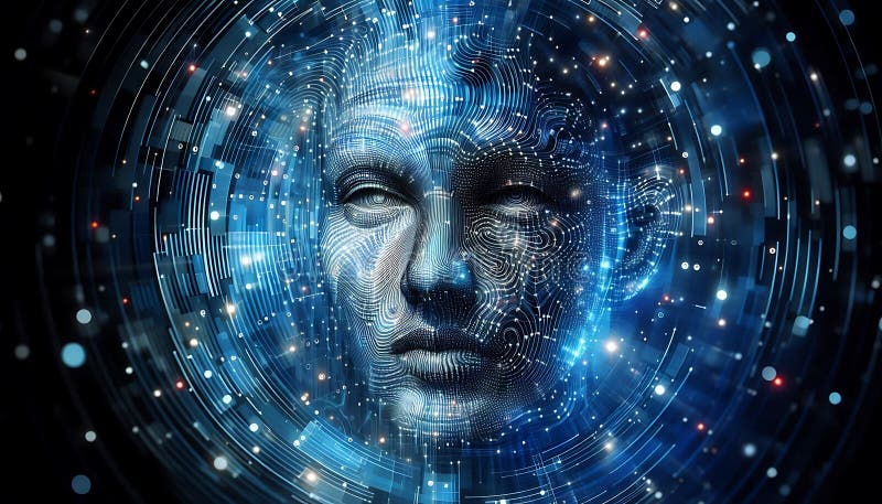 Abstract Facial Recognition Blue Background Stock Illustration ...