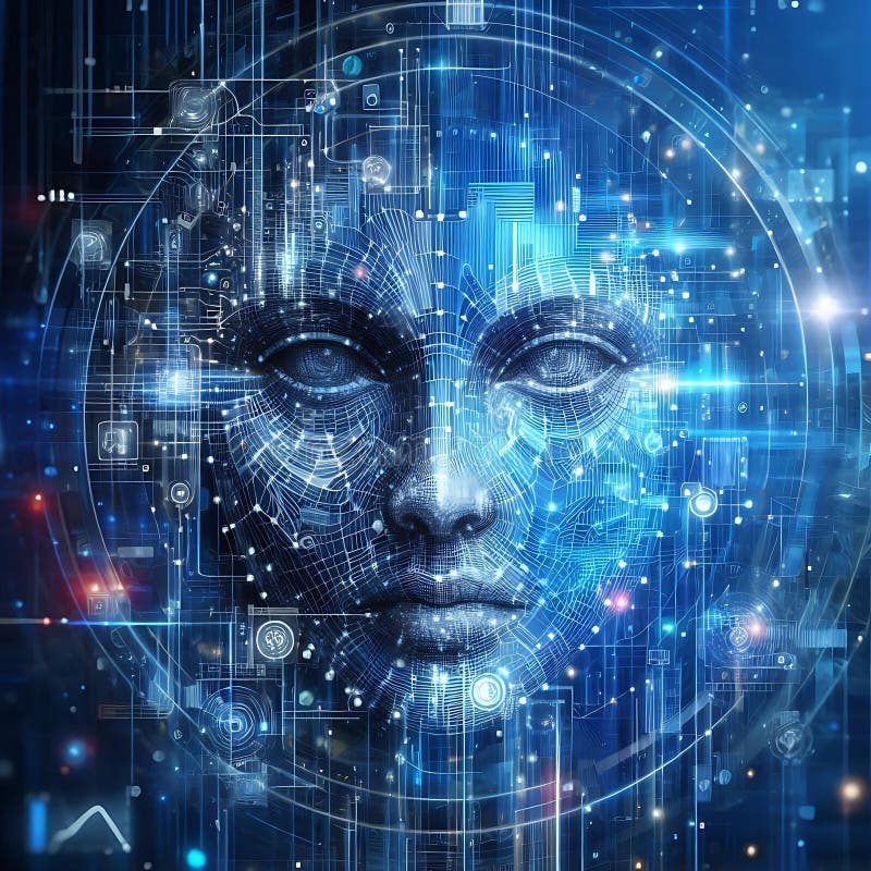 Abstract Facial Recognition Blue Background Stock Illustration ...