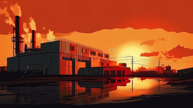 Abstract Factory Buildings Against the Background of Sunset Stock Photo ...