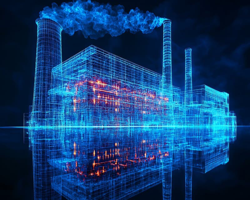 Abstract Factory Emission Digital Design Blue Stock Image - Image of ...