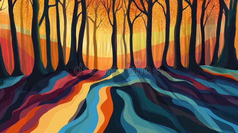 Abstract Fall Forest with Wavy Patterned Ground Stock Illustration ...