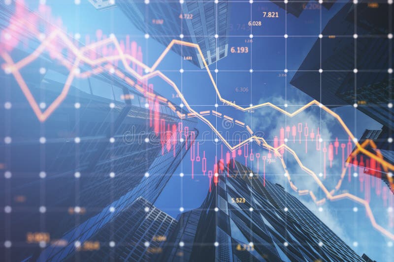 Abstract Falling Forex Chart with Index on City Backdrop. Crisis and ...