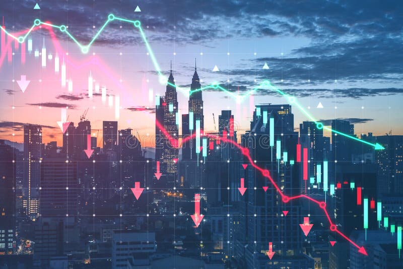 Abstract Falling Red Forex Chart and Map on Blurry Night Wallpaper ...