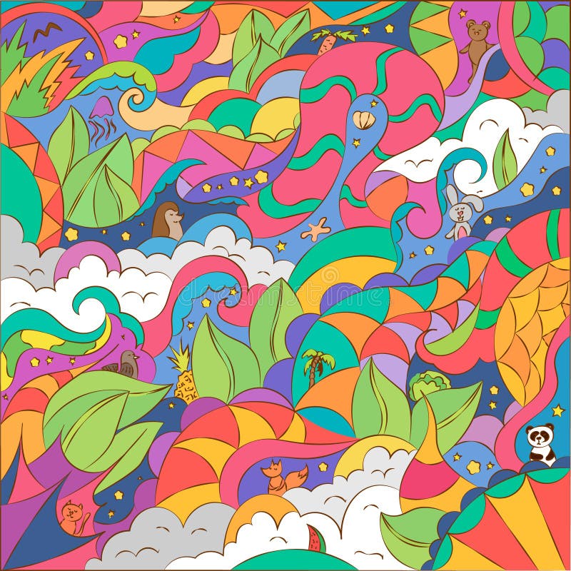 Abstract Fantasy Drawing Colorful Art Vector Background Stock Vector ...