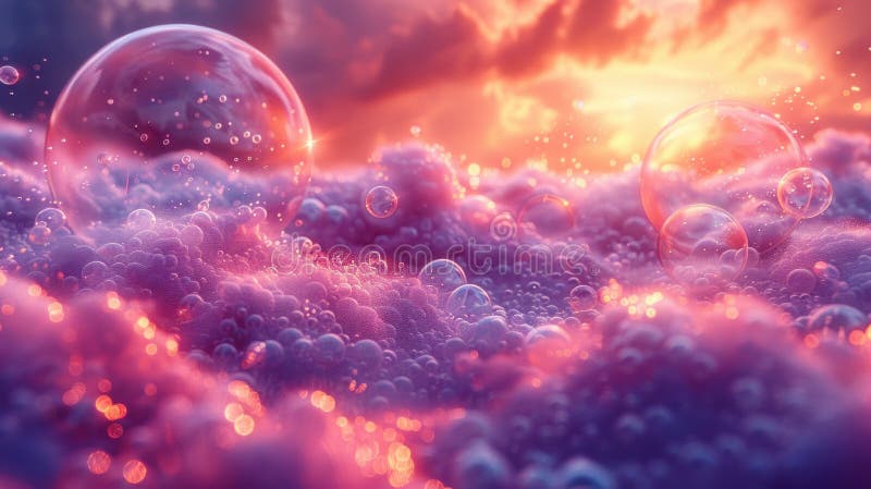 Abstract Fantasy Landscape with Bubbles and Lights. Generative Ai Stock ...