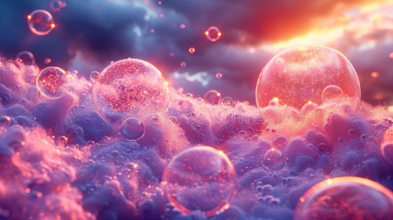 Abstract Fantasy Landscape with Bubbles and Lights. Generative Ai Stock ...