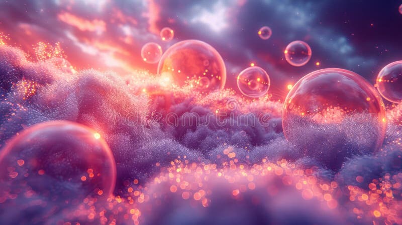 Abstract Fantasy Landscape with Bubbles and Lights. Generative Ai Stock ...