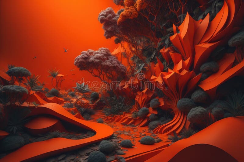 An Abstract Fantasy Landscape with Trees and Plants. Generative Ai ...