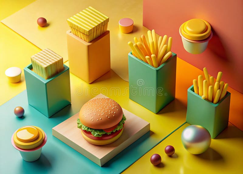Abstract Fast Food 3D Render a Minimalist Visual Feast for Design ...
