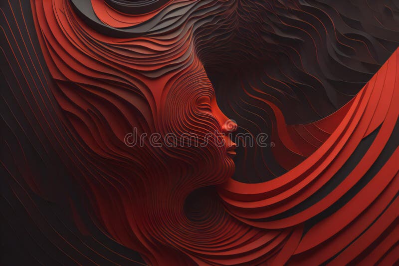 Abstract Female Face in Red and Black Colors. Generative Ai Stock ...