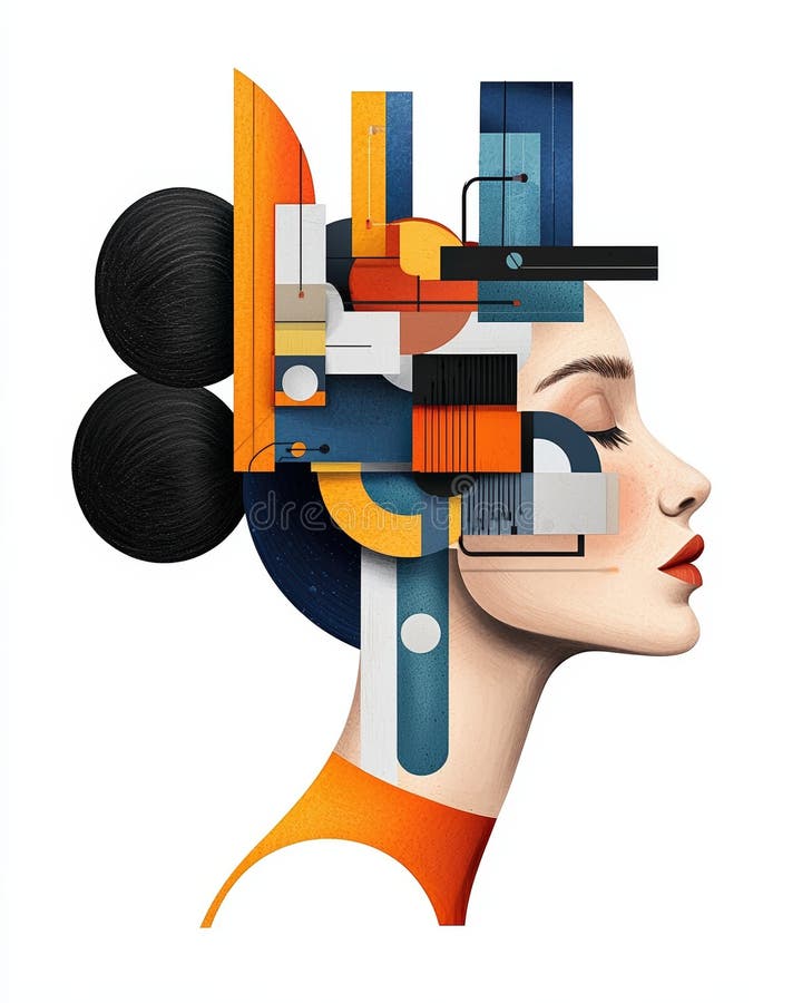Abstract Female Head Artistic Design Profile View Stock Illustration ...