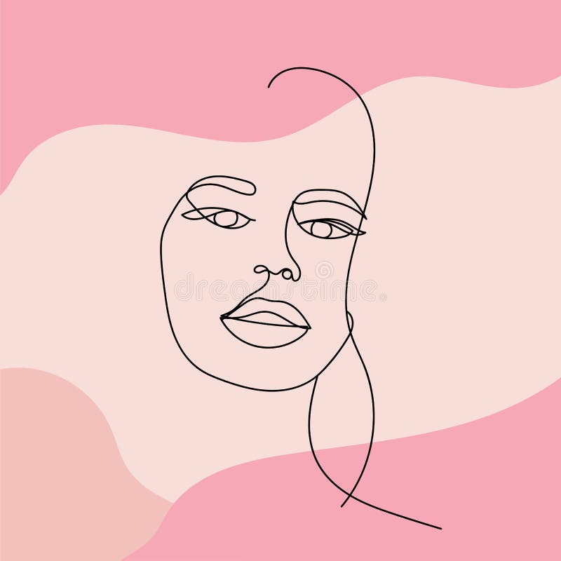 Abstract Female Portrait Continuous One Line Drawing Lovely Woman