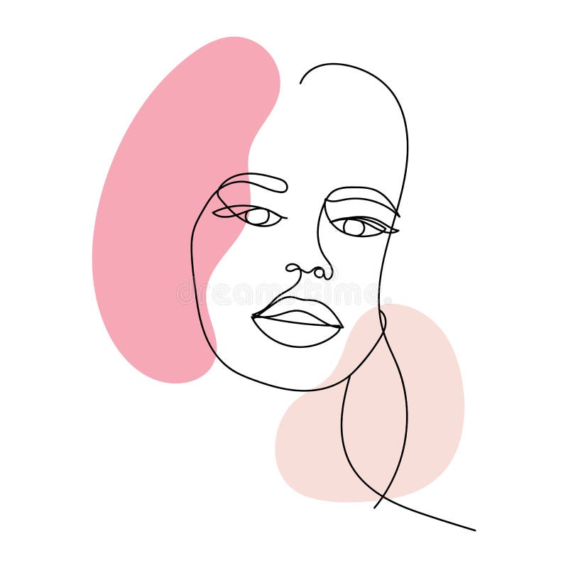 Abstract Female Portrait Continuous One Line Drawing Lovely Woman