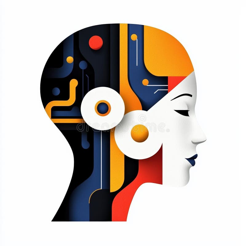 Abstract Female Profile with Circuit Patterns Stock Illustration ...