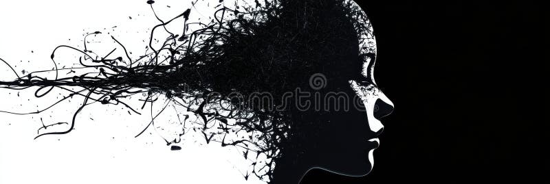 Abstract Female Profile with Flowing Ink Elements on Dual Tone ...