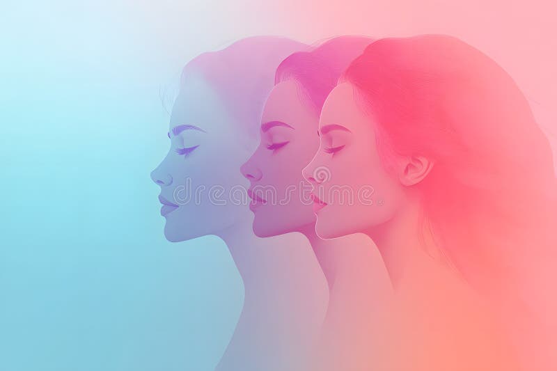 Abstract Female Silhouette Profiles in Soft Gradient Pastel Colors ...