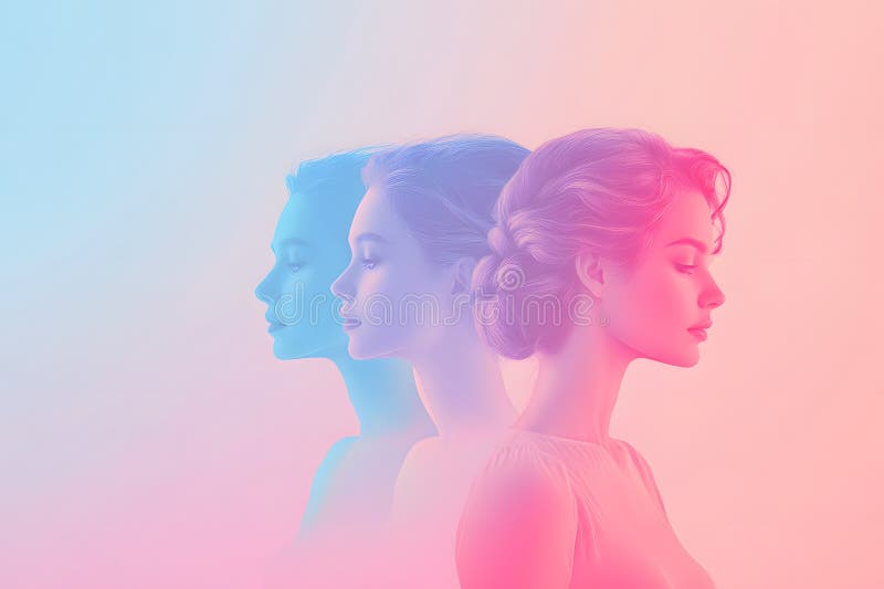 Abstract Female Silhouette Profiles in Soft Gradient Pastel Colors ...