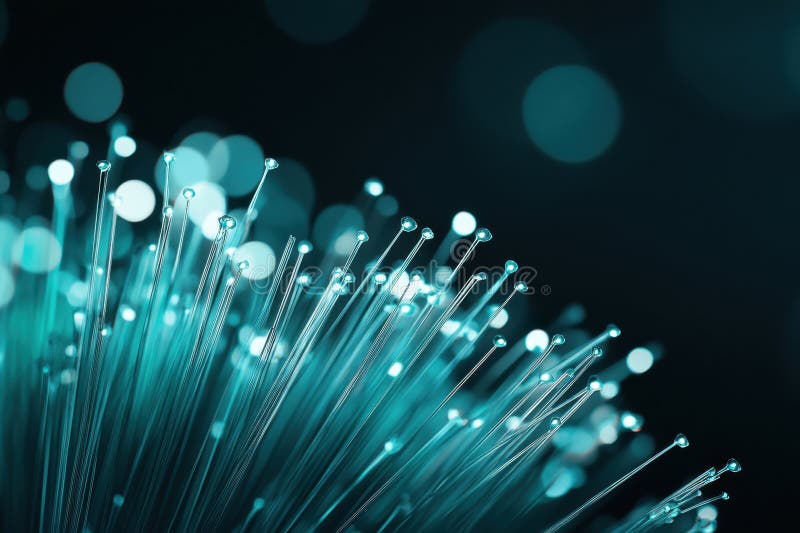 Abstract Fiber Optic Bokeh: Glowing Blue Lights in Modern Technology ...