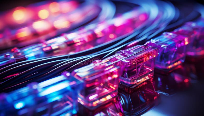 Abstract Fiber Optic Cable Wire with Bokeh Lights Communication and ...