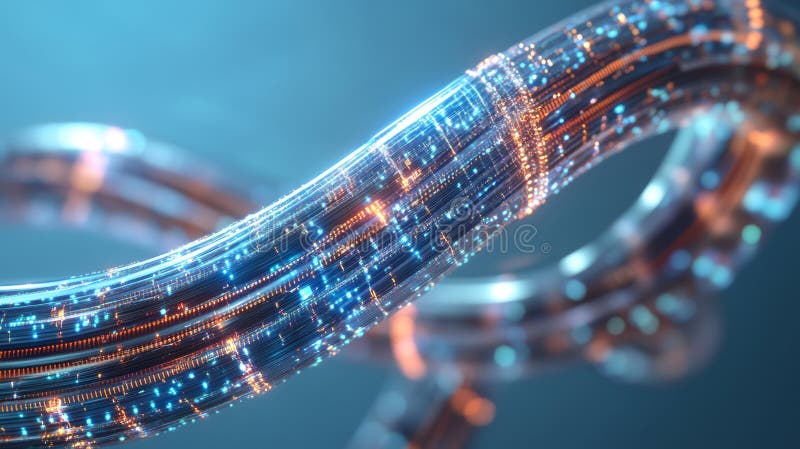 Abstract Fiber Optic Cables Glowing Blue, Orange Lights of High-Speed ...