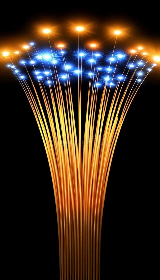 Abstract Fiber Optic Cables, Glowing Blue and Orange Lights ...