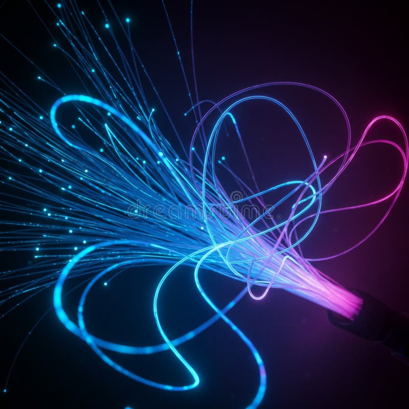 Abstract Fiber Optic Light Display with Blue and Purple Glowing Lines ...