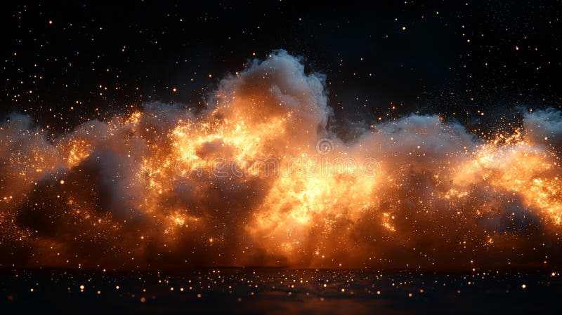 Abstract Fiery Explosion with Glowing Sparks and Dense Smoke Stock ...