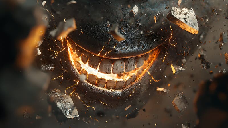 An Abstract Fiery Face Erupts from a Cracked Surface Symbolizing Chaos ...