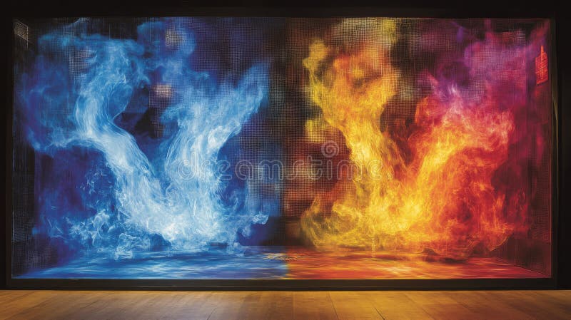 Abstract Fiery and Icy Blue Water Design with Grid Texture Stock ...