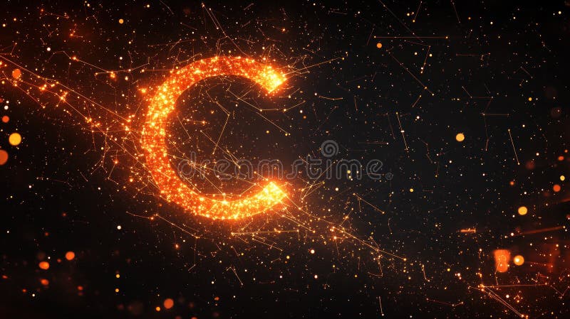 Abstract Fiery Letter C, Energy, Digital Particles, Dark Background ...