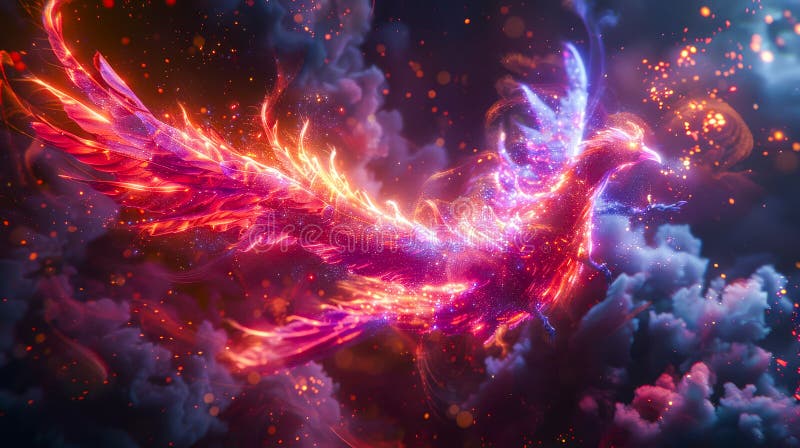 Abstract Fiery Phoenix in Cosmic Space Stock Illustration ...