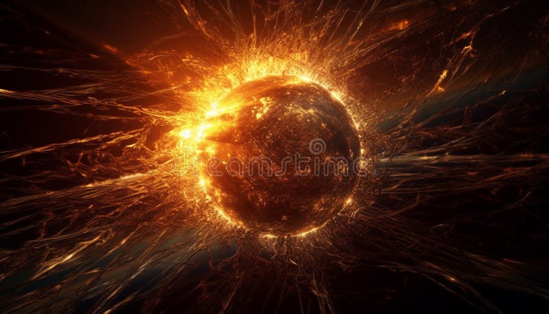 Abstract Fiery Sphere Illuminates Futuristic Galaxy with Multi Colored ...