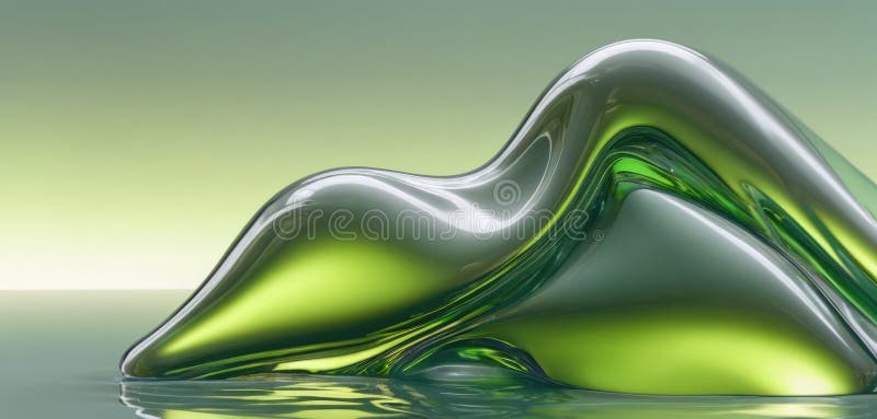 Abstract Figure of Chrome Rounded Waves with Green Highlights Stock ...