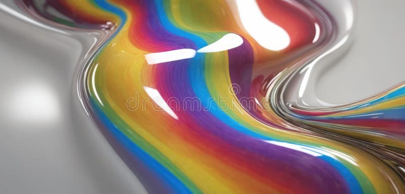 Abstract Figure of Chrome Undulating Streams with Rainbow Highlights ...