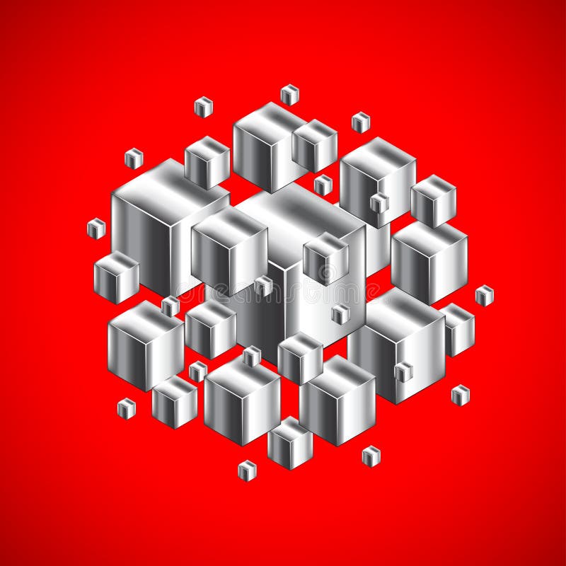 Abstract Figure from 3d Metal Cubes on Red Background Stock Vector ...