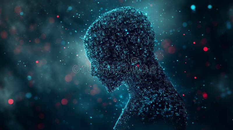 Abstract Figure Dissolves into Pixelated Data with Cryptic Symbols in a ... Abstract Figure Dissolves into Pixelated Data with Cryptic Symbols in a ...