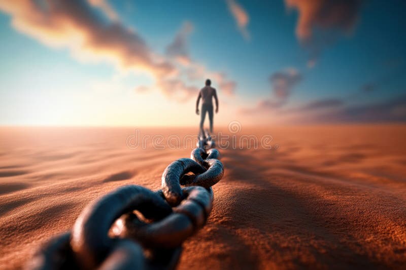 Abstract Figure Pulling a Heavy Chain in a Vast Desert Stock Photo ...