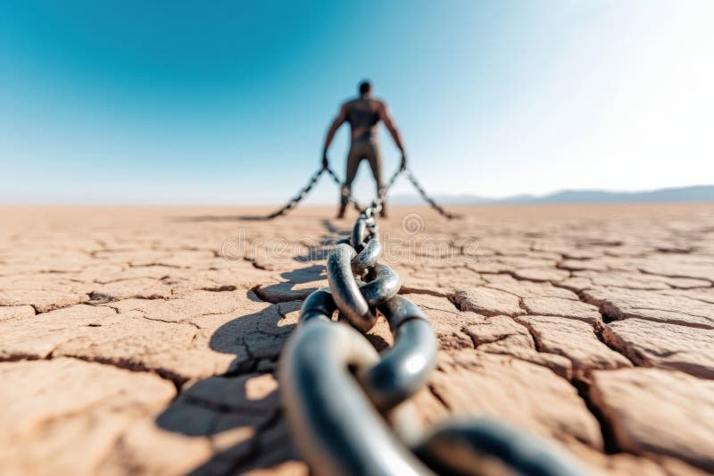 Abstract Figure Pulling a Heavy Chain in a Vast Desert Stock Image ...