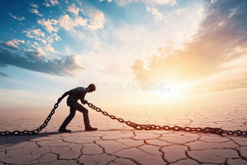 Abstract Figure Pulling a Heavy Chain in a Vast Desert Stock Image ...