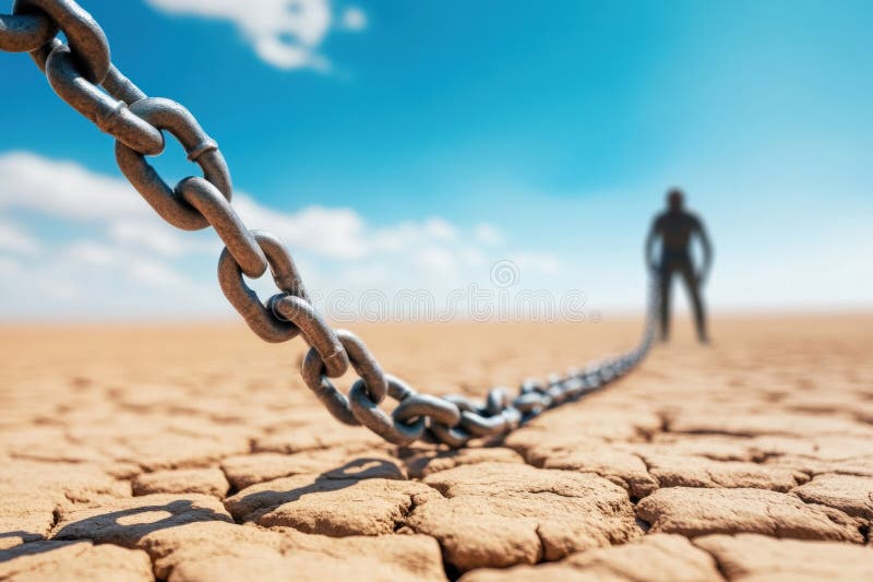 Abstract Figure Pulling a Heavy Chain in a Vast Desert Stock Image ...