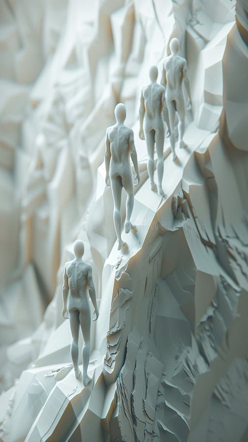 Abstract Figures Climbing Steep Cliffs Stock Illustration ...