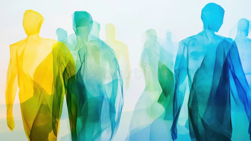 Abstract Figures in Gradient Blue and Yellow Tones Representing Human ...